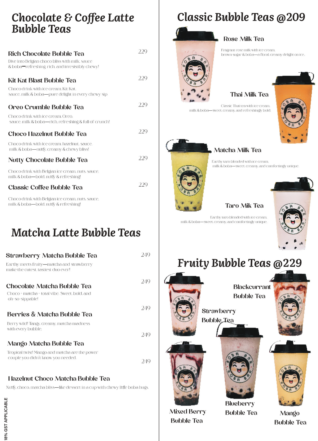 Boba Bar Menu | No.1 Bubble Tea Brand