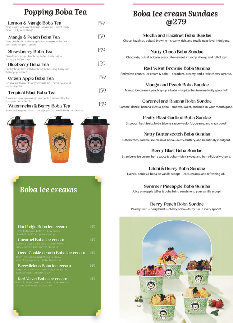 Boba Bar Menu | No.1 Bubble Tea Brand